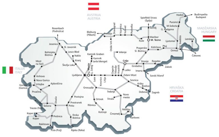 Map of Slovenian rail network - Slovenske železnice – Potniški promet